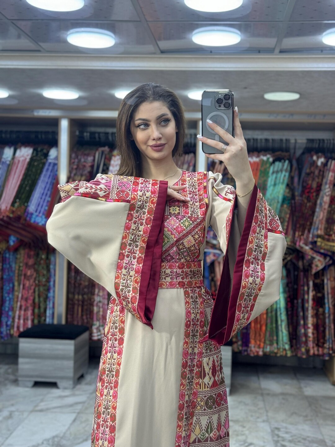 Princess Thobe Embroidered Palestinian Maxi Dress Long Sleeves Kaftan ...