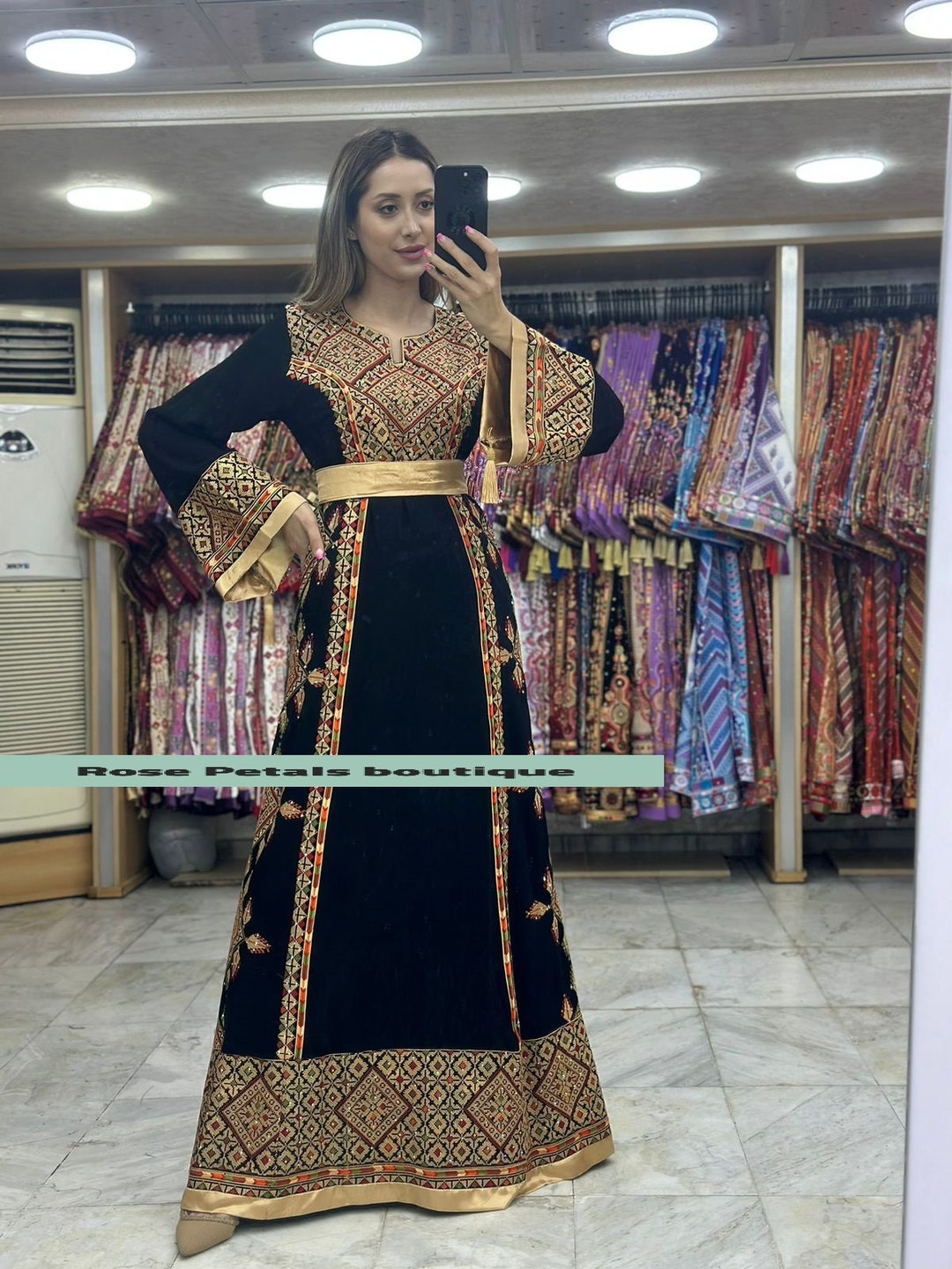 Princess Thobe Embroidered Palestinian Maxi Dress Long Sleeves Kaftan ...