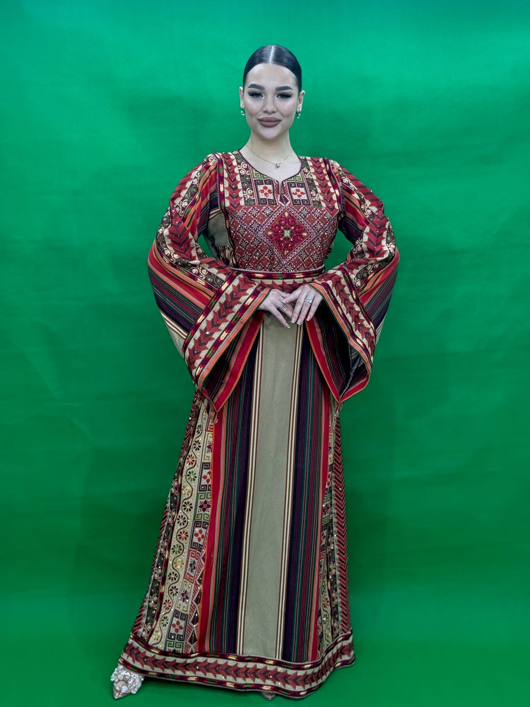 Princess Thobe Embroidered Palestinian Maxi Dress Long Sleeves Kaftan ...