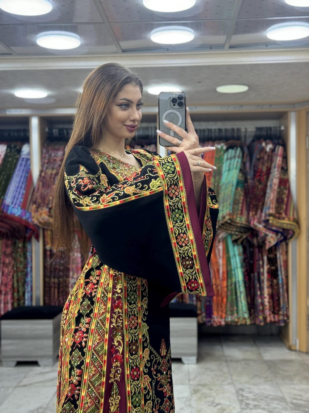 Princess Thobe Embroidered Palestinian Maxi Dress Long Sleeves Kaftan ...