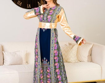 Princess Thobe Embroidered Palestinian Maxi Dress Long Sleeves Kaftan ...