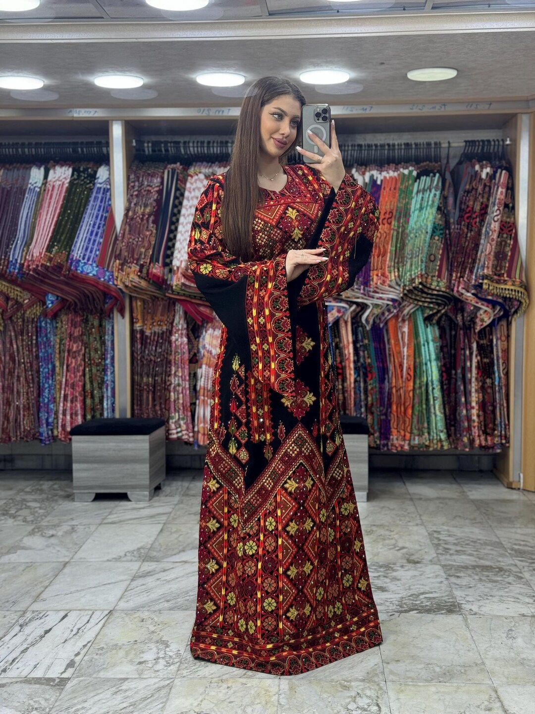 Princess Thobe Embroidered Palestinian Maxi Dress Long Sleeves Kaftan ...