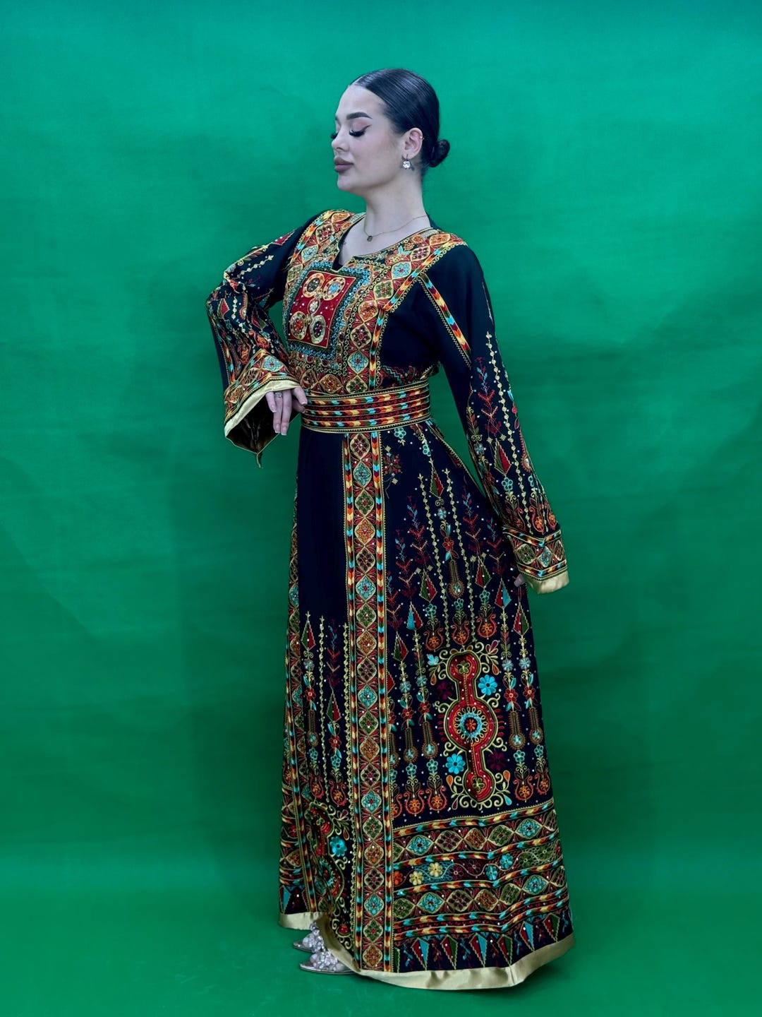 Princess Thobe Embroidered Palestinian Maxi Dress Long Sleeves Kaftan ...