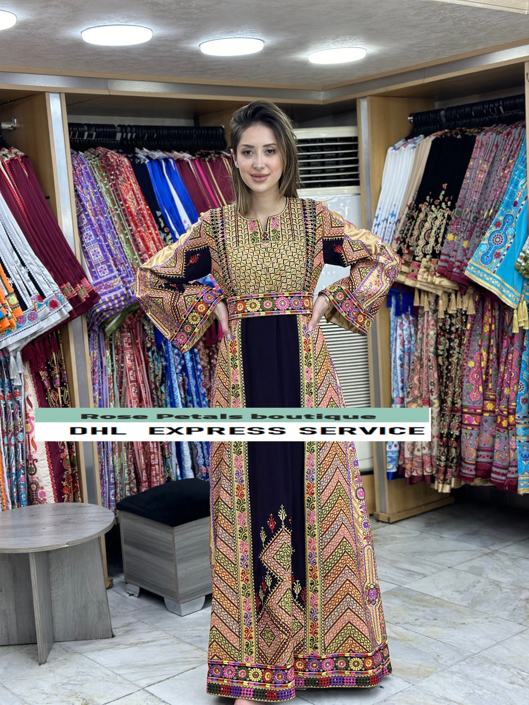 Purple Thobe Embroidered Palestinian Dress Long Sleeves Kaftan - Etsy