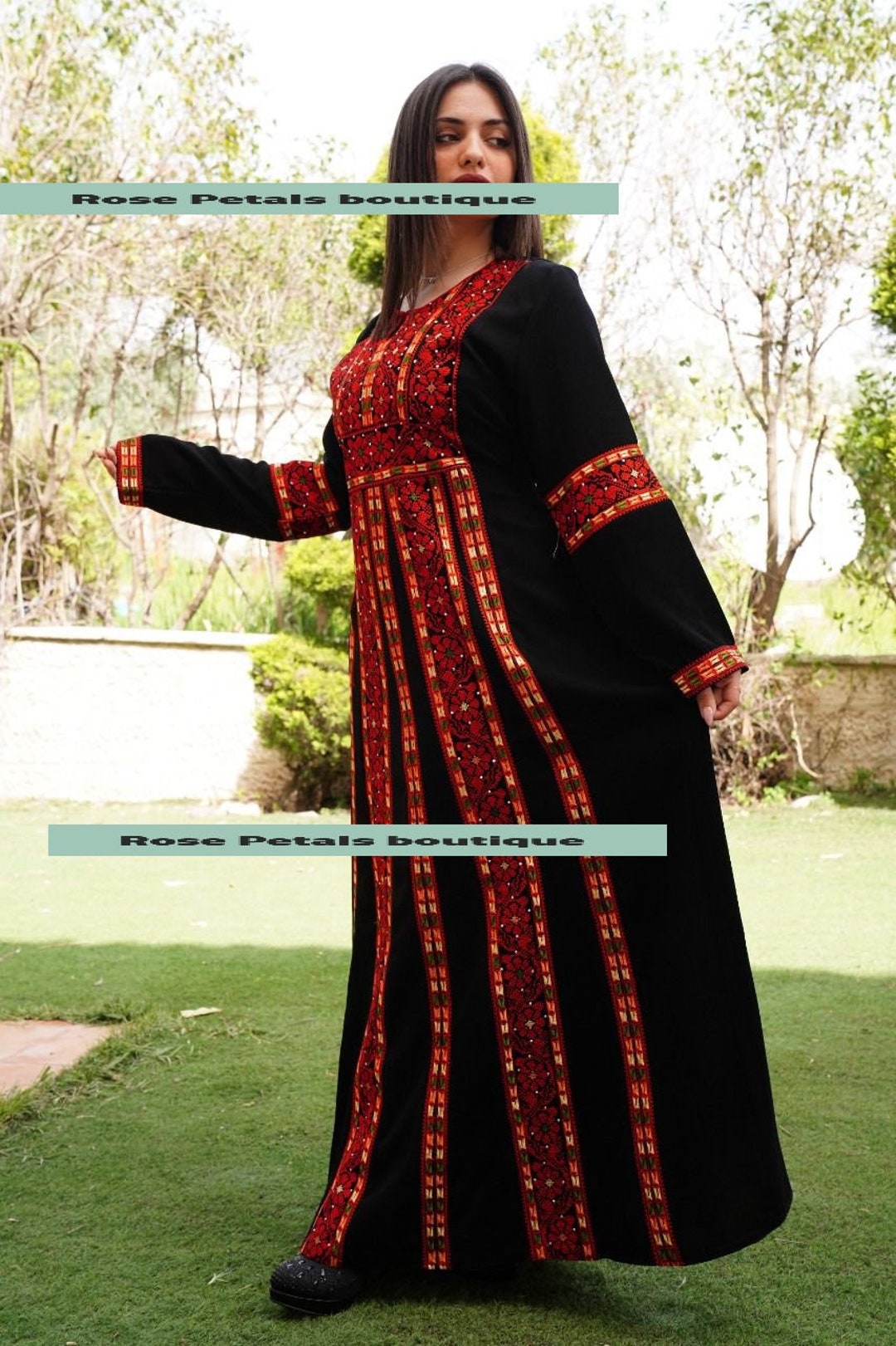 Thobe Embroidered Palestinian Maxi Dress Long Sleeves Kaftan ...