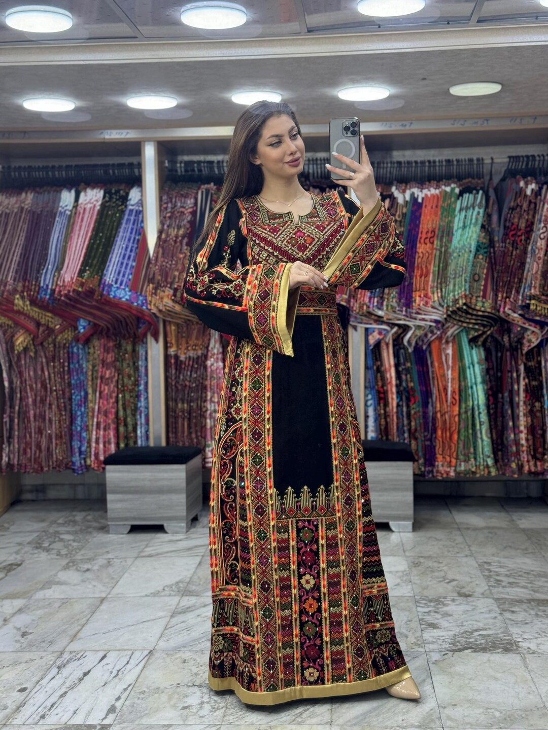Princess Thobe Embroidered Palestinian Maxi Dress Long Sleeves Kaftan ...