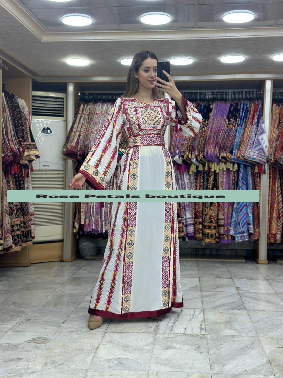 Princess Thobe Embroidered Palestinian Maxi Dress Long Sleeves Kaftan ...