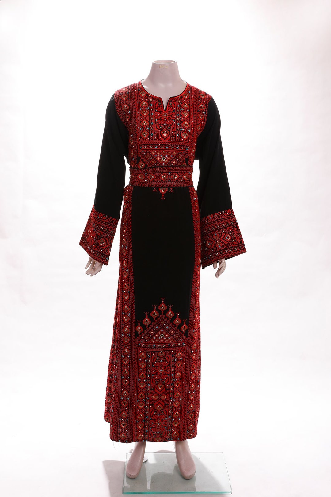 Princess Thobe Embroidered Palestinian Maxi Dress Long Sleeves Kaftan ...