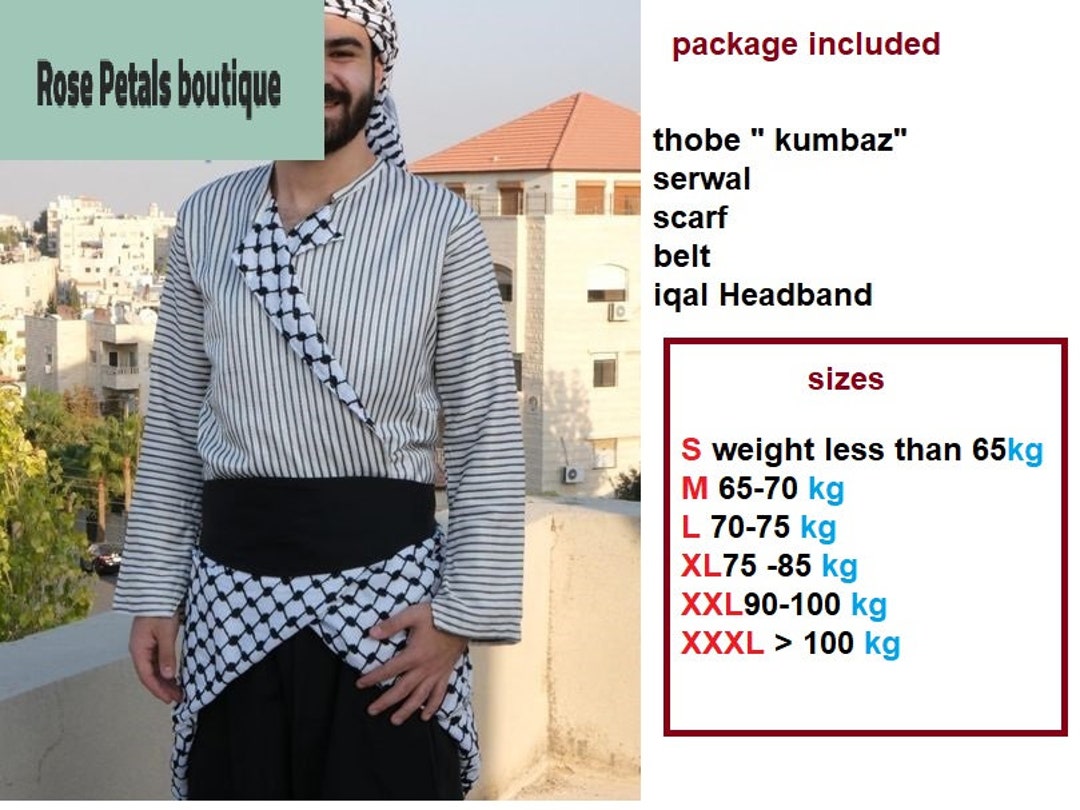 Palestine Traditional Thobe + Serwal Scarf +shemagh Cotton Arabian ...