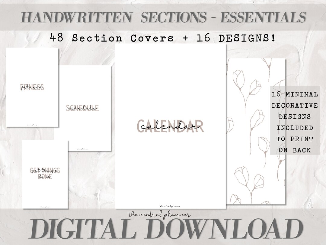 Half Letter Size | 48 Handwritten Sections - Essentials | Neutral ...