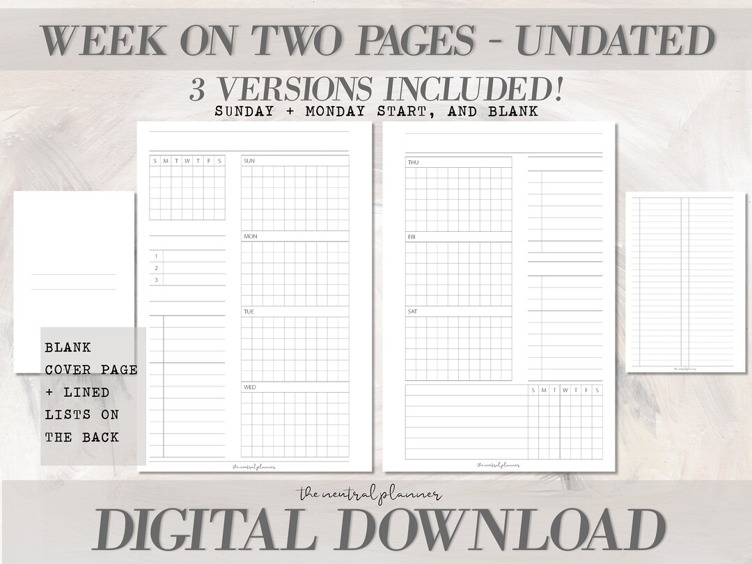 Half Letter Planner | Week on Two Pages | Minimal Aesthetic Weekly ...
