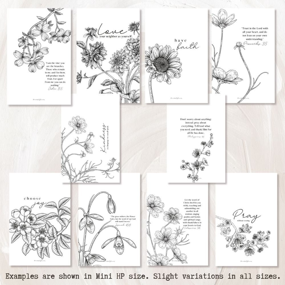 Half Letter Faith Floral Line Art Printable Planner Dashboards Half ...