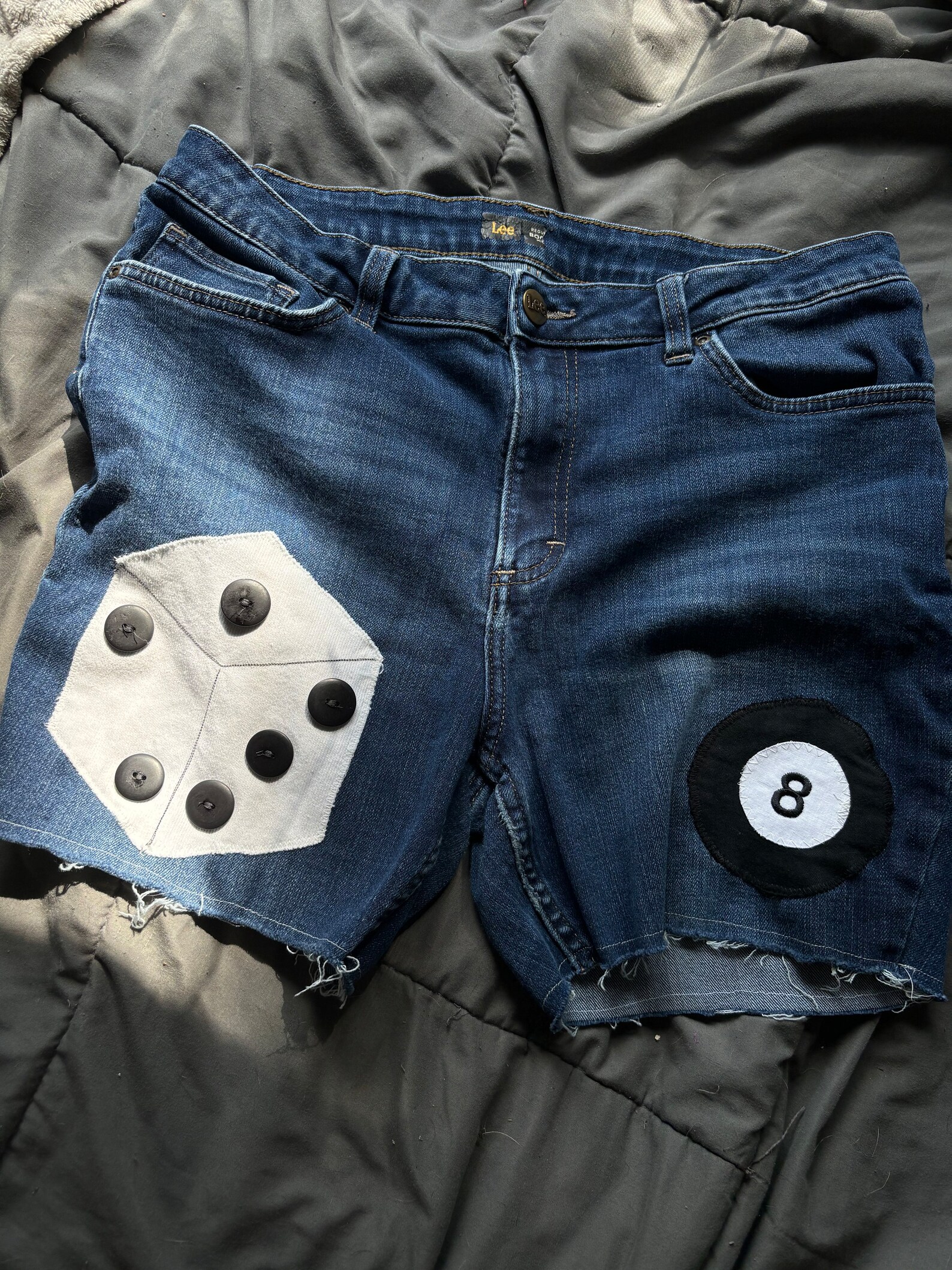 8 Ball and Dice Jorts, Upcycled Patchwork Applique Lee Jean Shorts ...