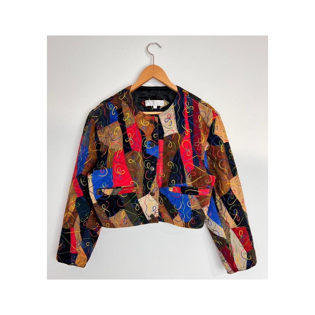 Gabriella Benelli Embroidered Patchwork Leather Vintage Cropped Jacket ...