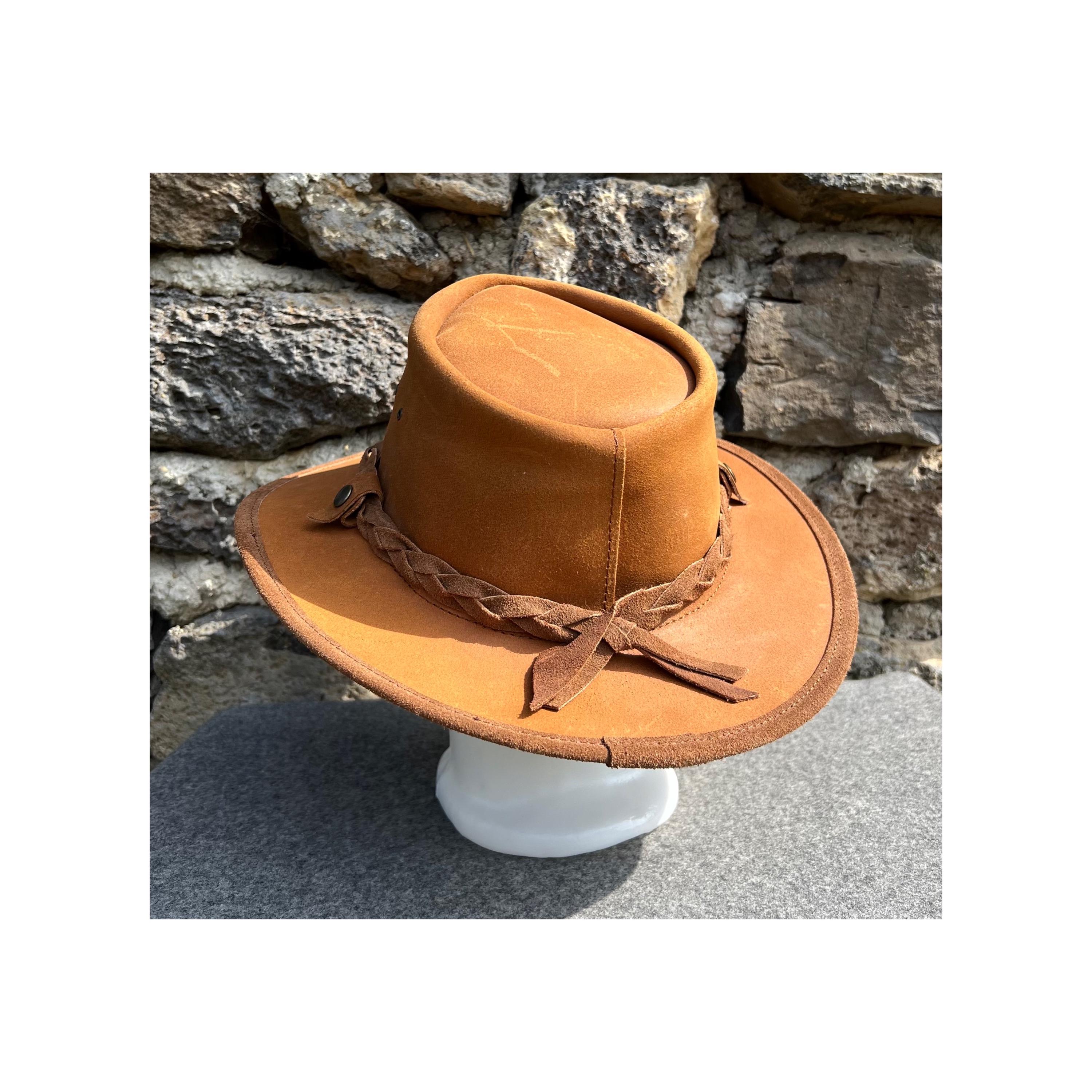 Vintage Leather Cowboy Hat/ Western Outback Style Hat - Etsy