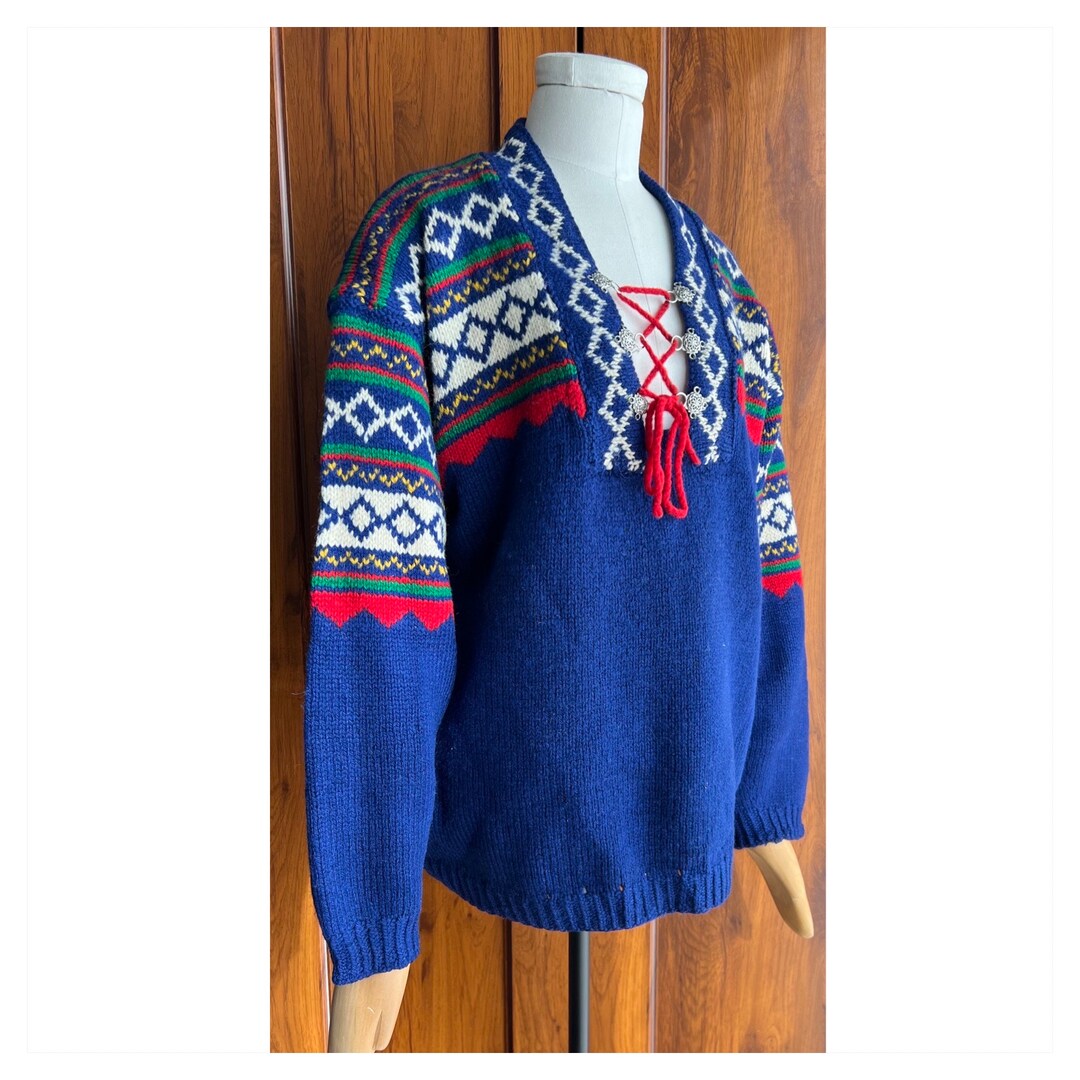 Scandinavian Wool Folk Sweater Sweater/ Blue Warm Nordic Jumper - Etsy