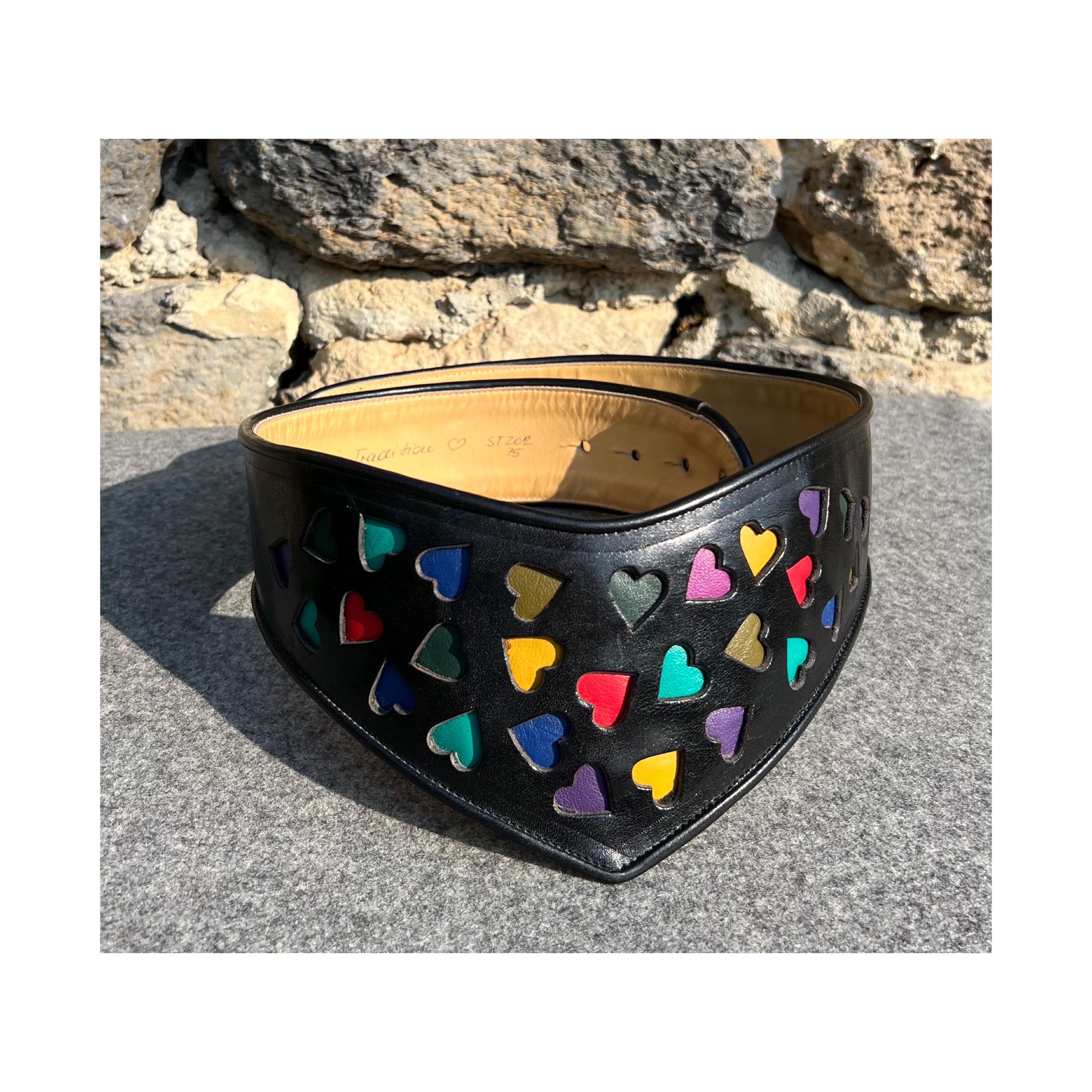 Colorful Heart Patterned Vintage Traditional Austrian Folk Leather Belt ...