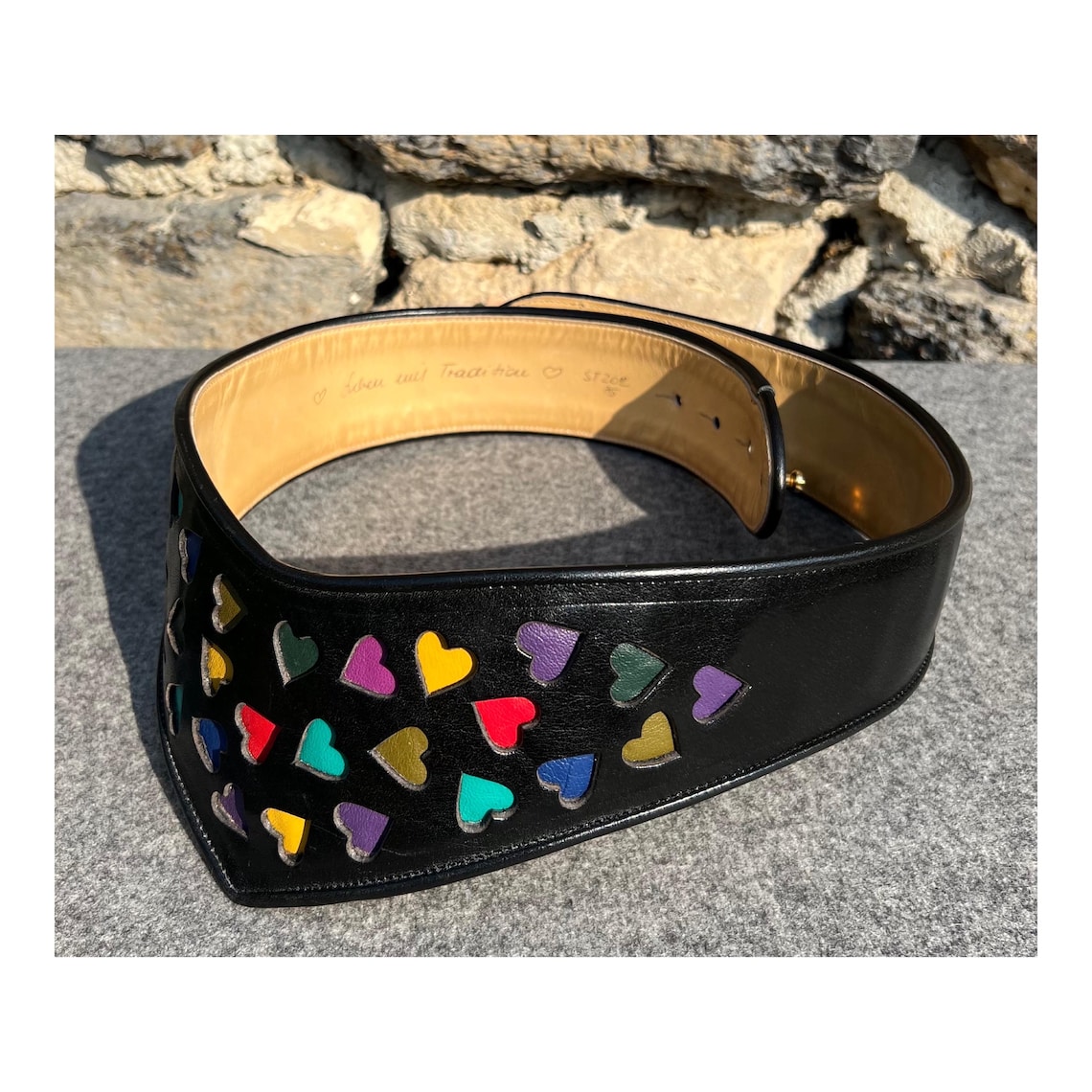 Colorful Heart Patterned Vintage Traditional Austrian Folk Leather Belt ...