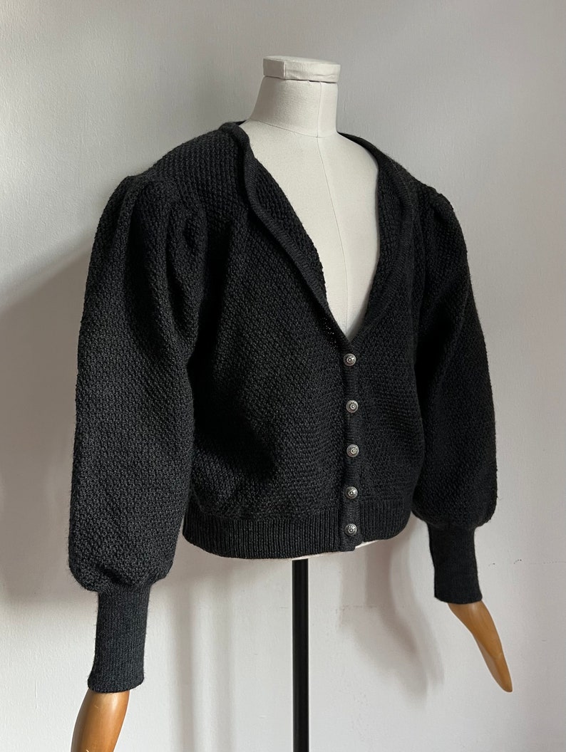 Dark Grey Knitted Puff Sleeved Austrian Traditional Folk Vintage ...