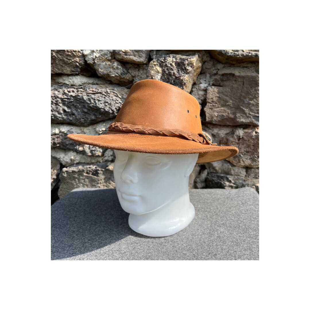 Vintage Leather Cowboy Hat/ Western Outback Style Hat - Etsy