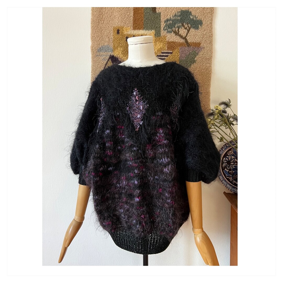 Oversized Fuzzy Diamond Motif Vintage 1980s Sweater - Etsy