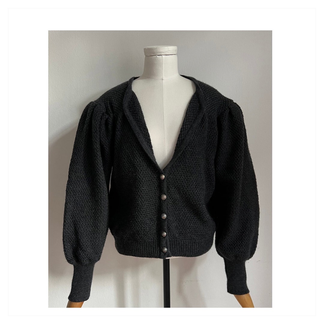 Dark Grey Knitted Puff Sleeved Austrian Traditional Folk Vintage ...