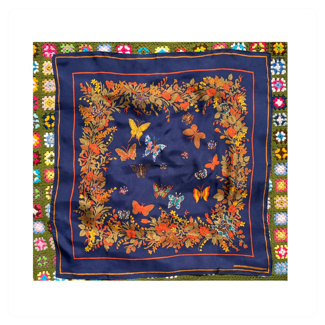 Neiman Marcus Butterfly and Floral Patterned Vintage Silk Scarf - Etsy
