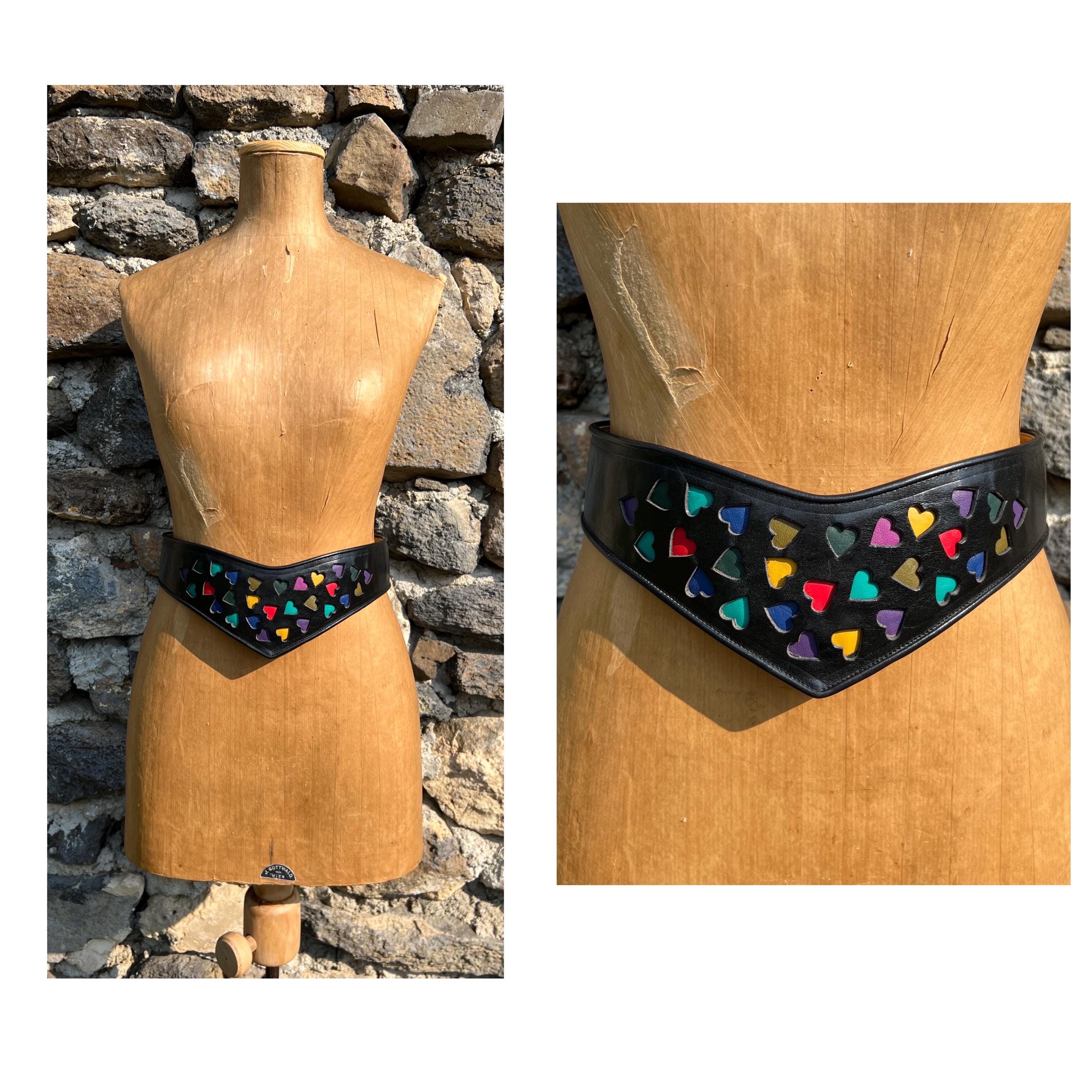 Colorful Heart Patterned Vintage Traditional Austrian Folk Leather Belt ...