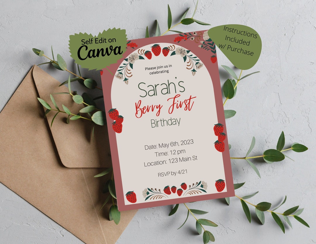 Berry First Birthday Invitation Digital Download Berry First Strawberry ...