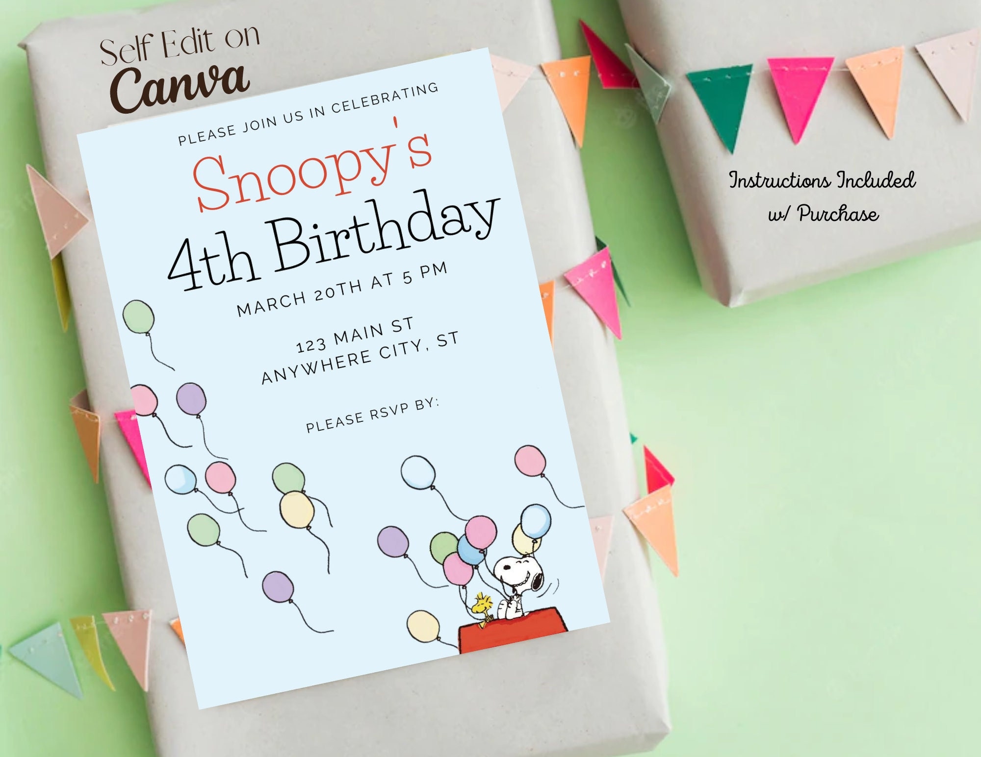 Invitación de cumpleaños de Snoopy / Descarga digital / Snoopy - Etsy ...