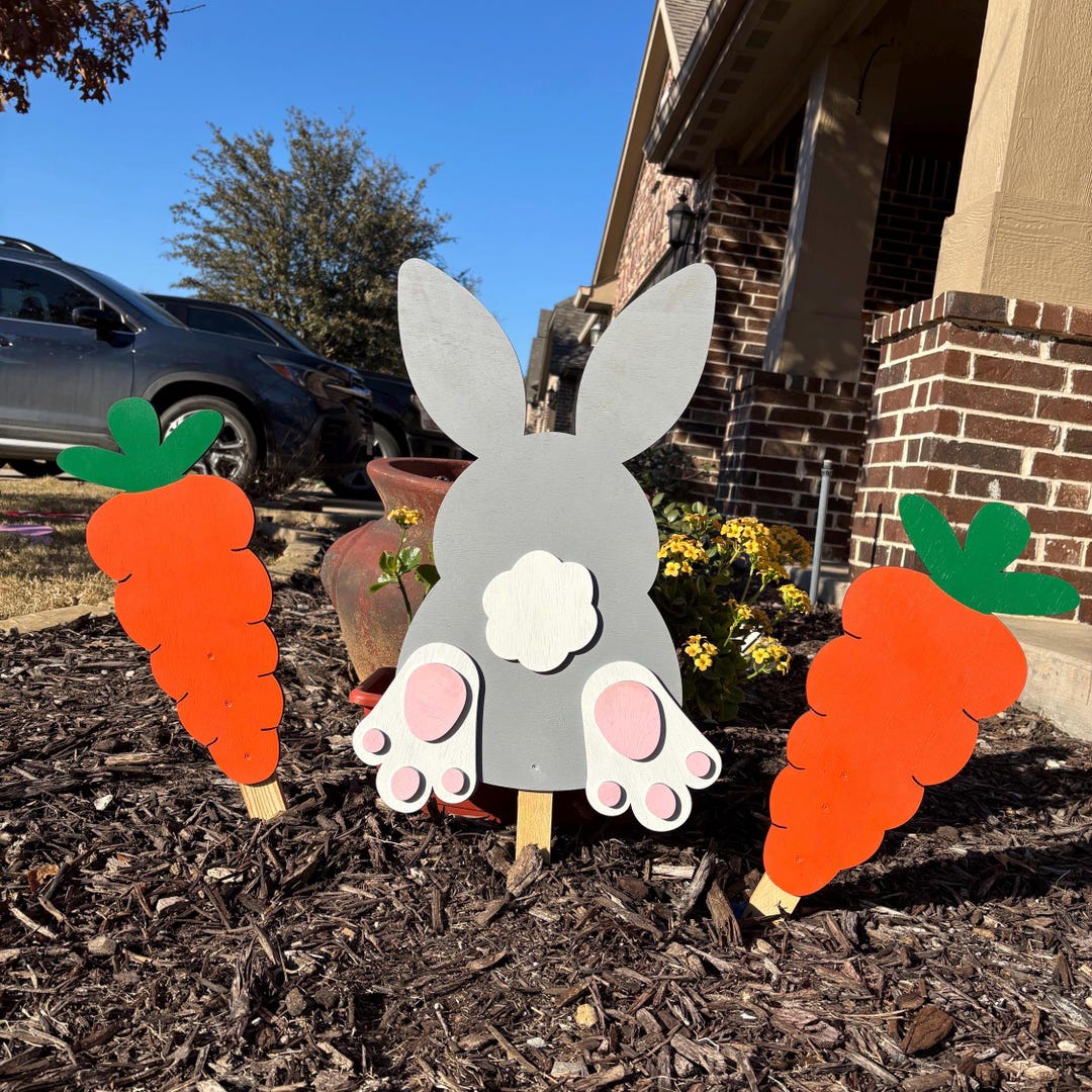 Adorable Butt Bunny & Carrot Yard Art Set – Hand-painted Laser-cut Outdoor Decor – - Etsy