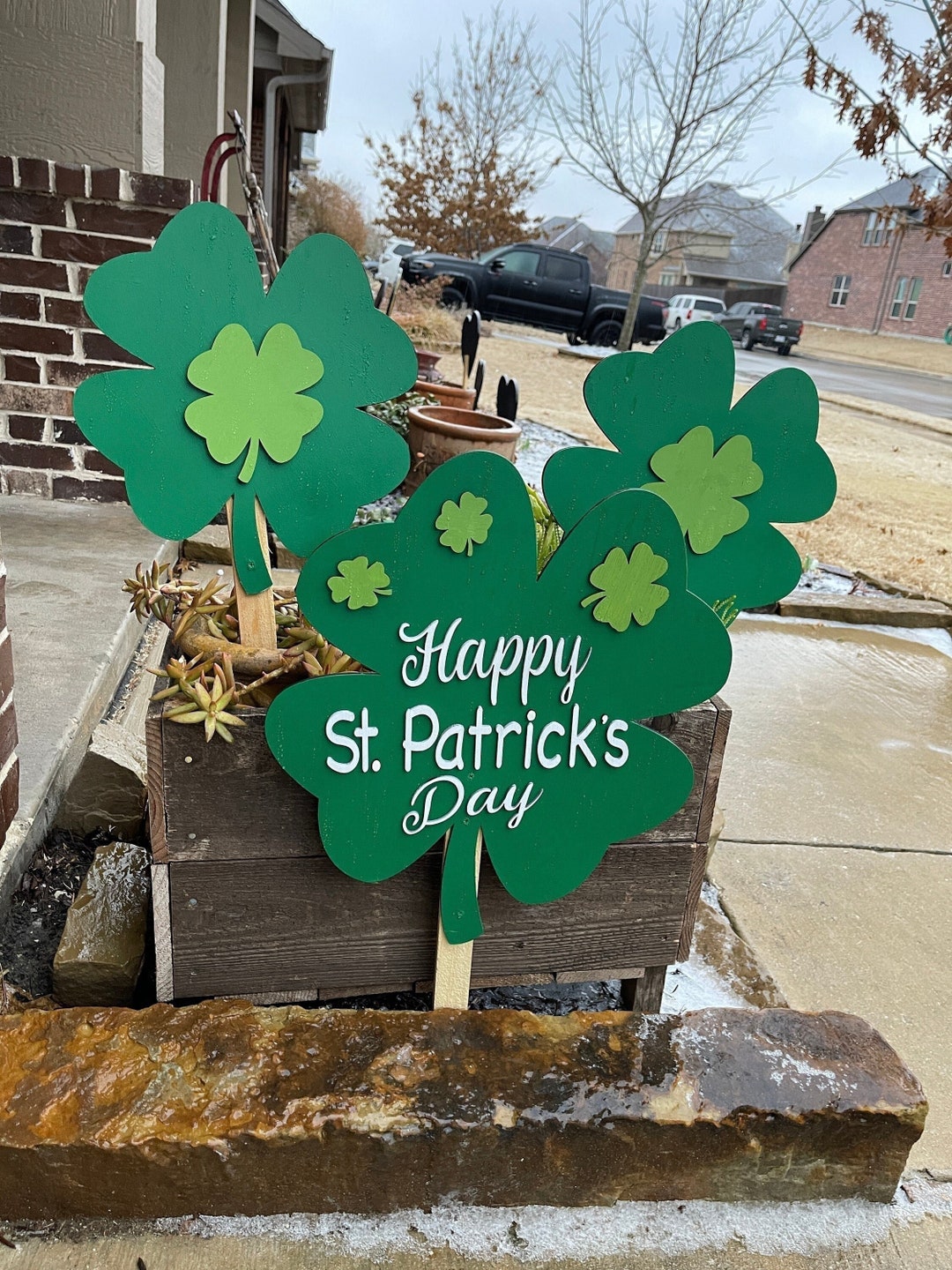 Happy St. Patricks Day Green Lucky Clover Yard Art Stake Set - Etsy