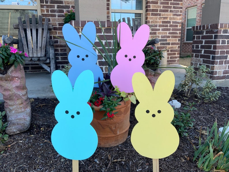 Hand-painted Spring Bunny Peeps Yard Stakes: Easter Garden Decor, 4 ...