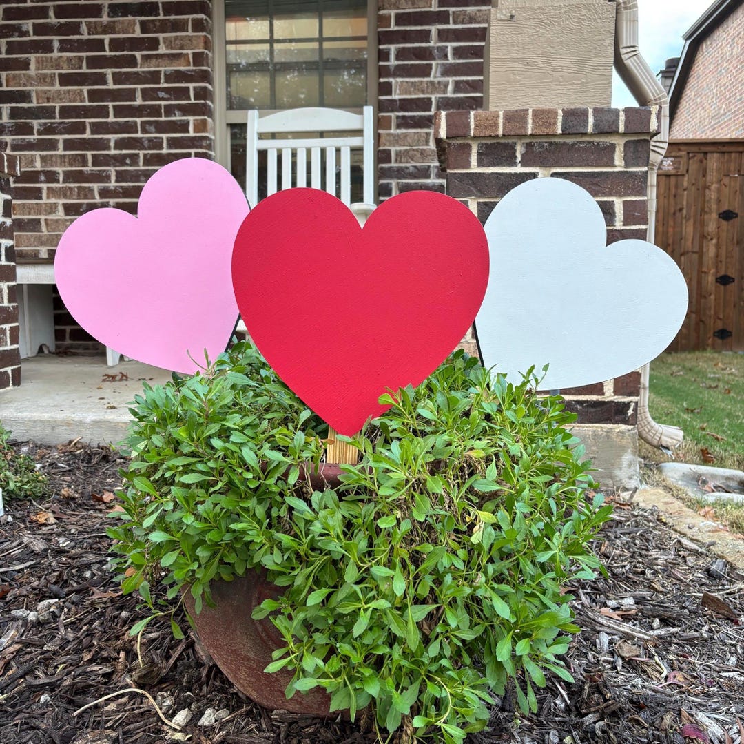 Outdoor Valentine Yard Art – Set of 3, 6, 9, or 12 Wooden Hearts, Laser ...