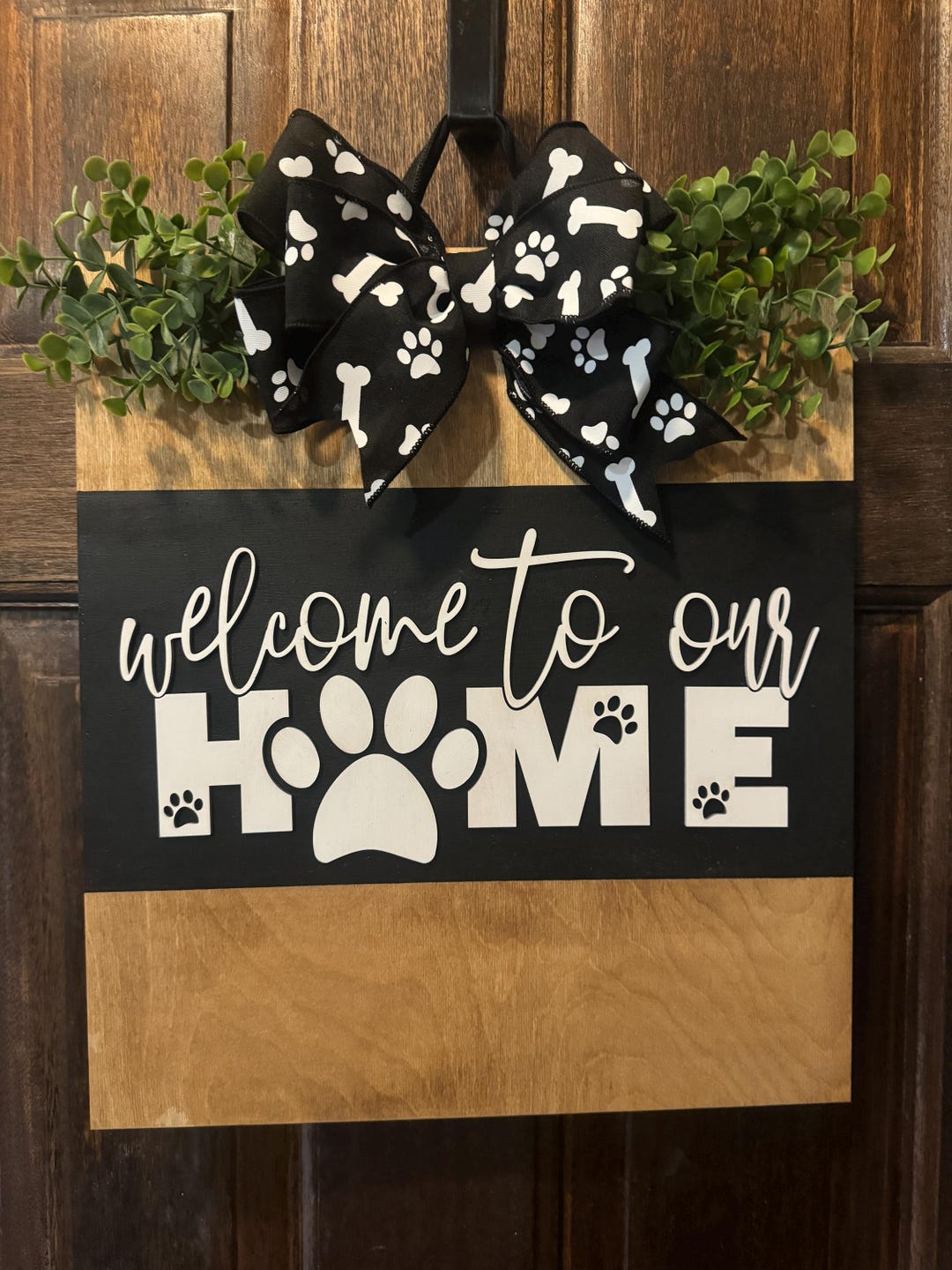 Dog Welcome Sign Pet Themed Door Hanger Wood Square Welcome to Our Home ...