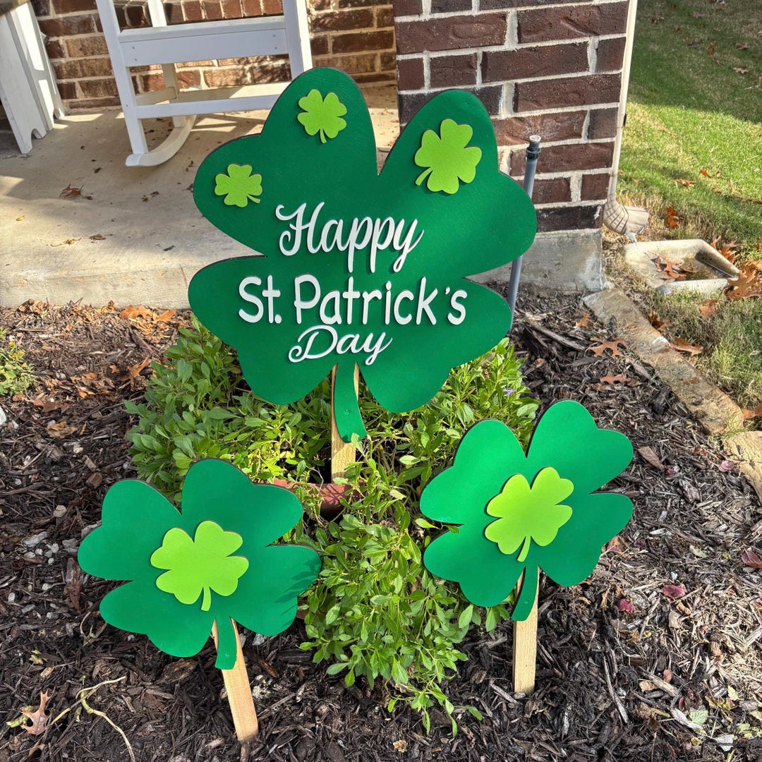 Happy St. Patrick’s Day Green Lucky Clover Yard Art Stake Set - Etsy