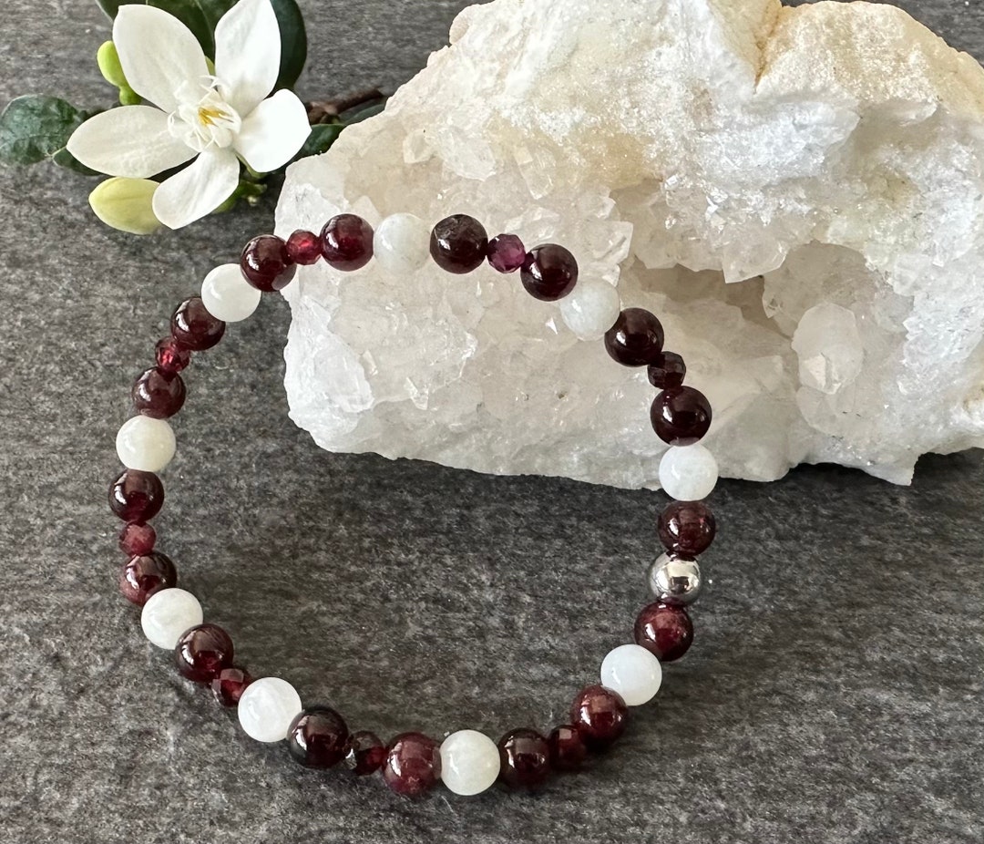 Genuine Wine-red Garnet and Moonstone Bracelet | New Beginnings, Good ...