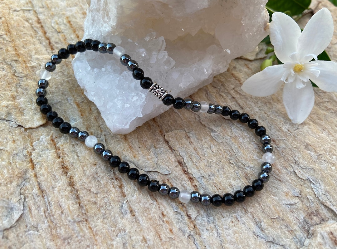 Black Tourmaline, Selenite & Hematite Anklet or Bracelet| Natural ...