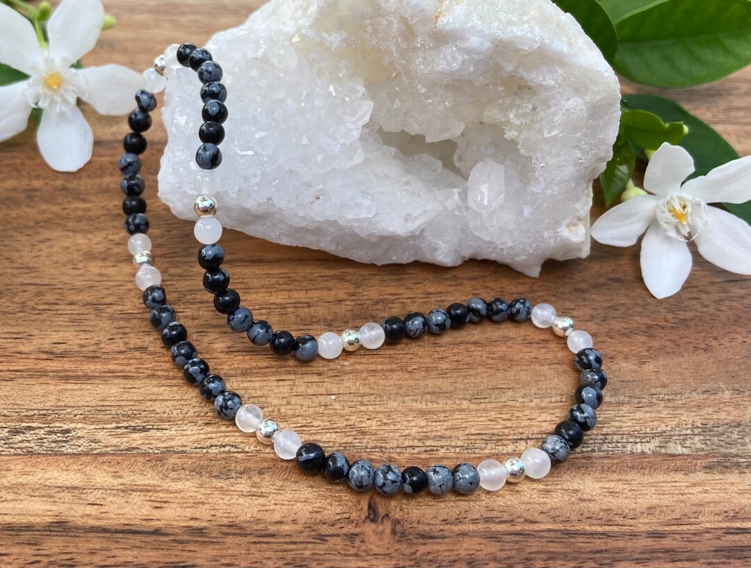 Genuine Snowflake Obsidian & Selenite Anklet Purify Balance Calming ...