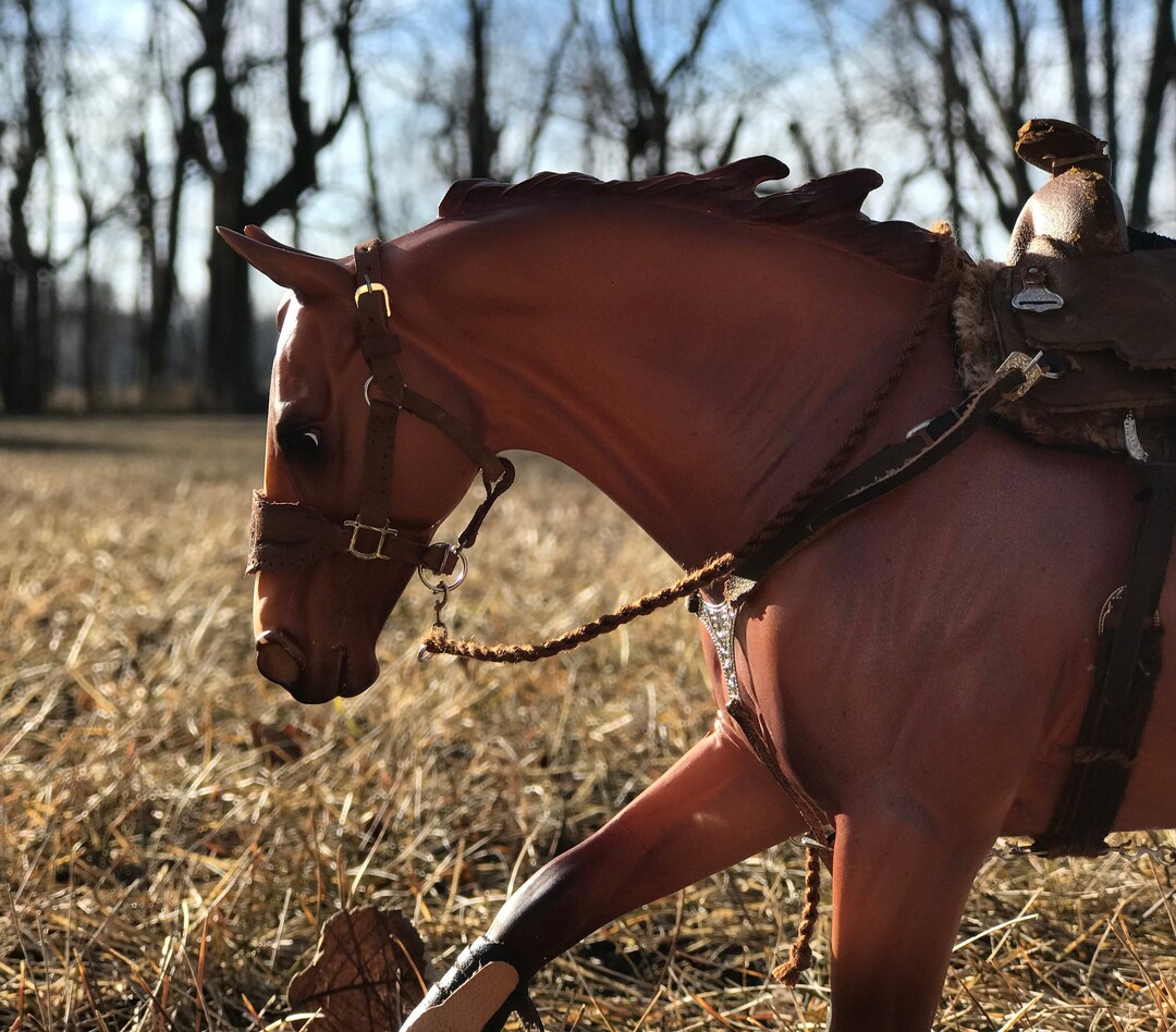 Bronc Leather Halter and Lead Rope Set for Model Horses- Brown ...