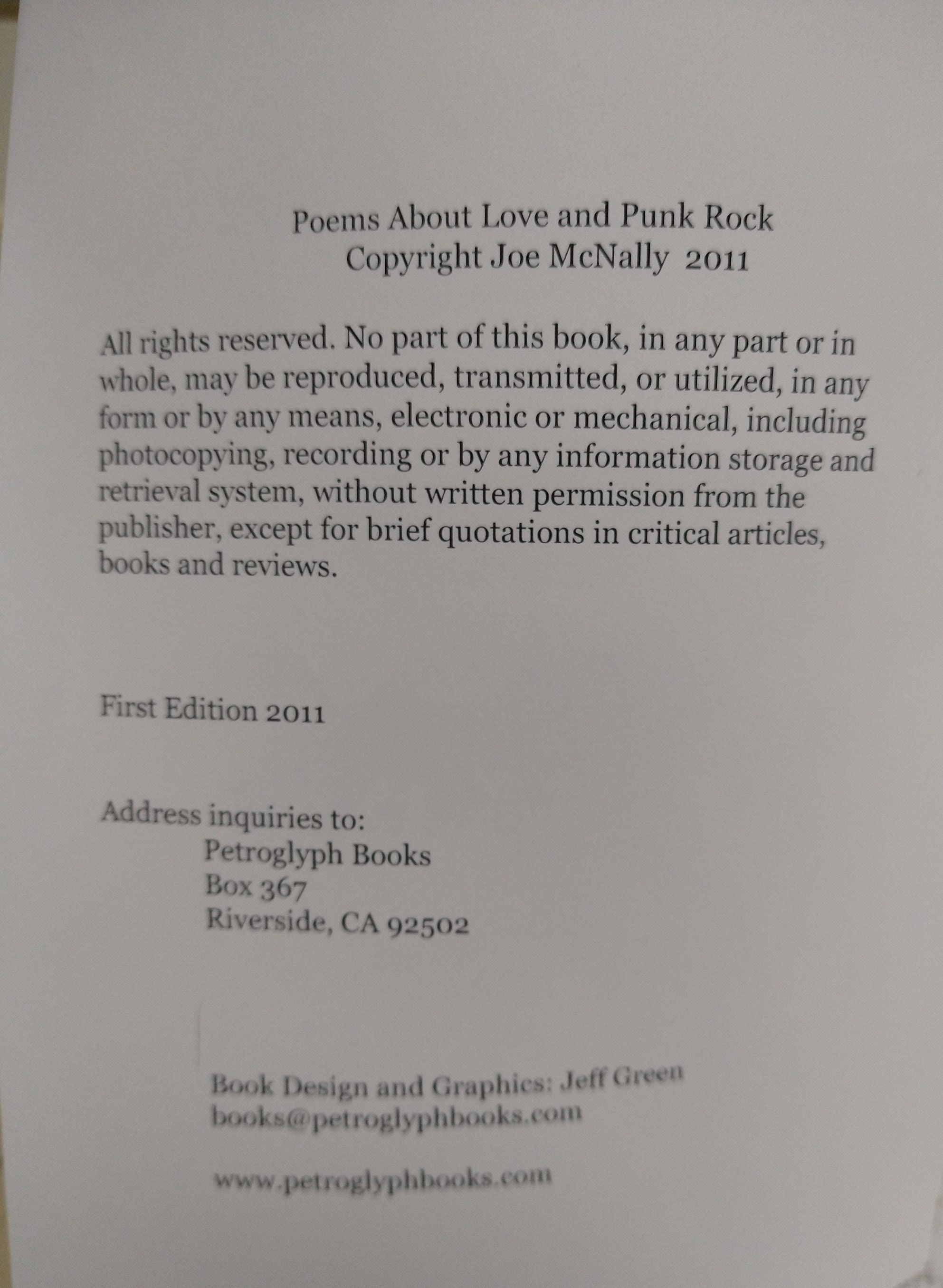Poetry - Poems About Love and Punk Rock, Joe Mcnalley - 2011, 1st Ed ...