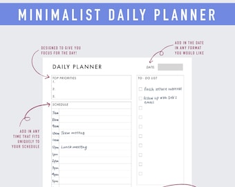 Printable Minimalist Daily Planner, Daily Schedule, Daily Agenda ...
