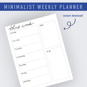 Printable Minimalist Weekly Planner, Weekly Schedule, Weekly Agenda ...