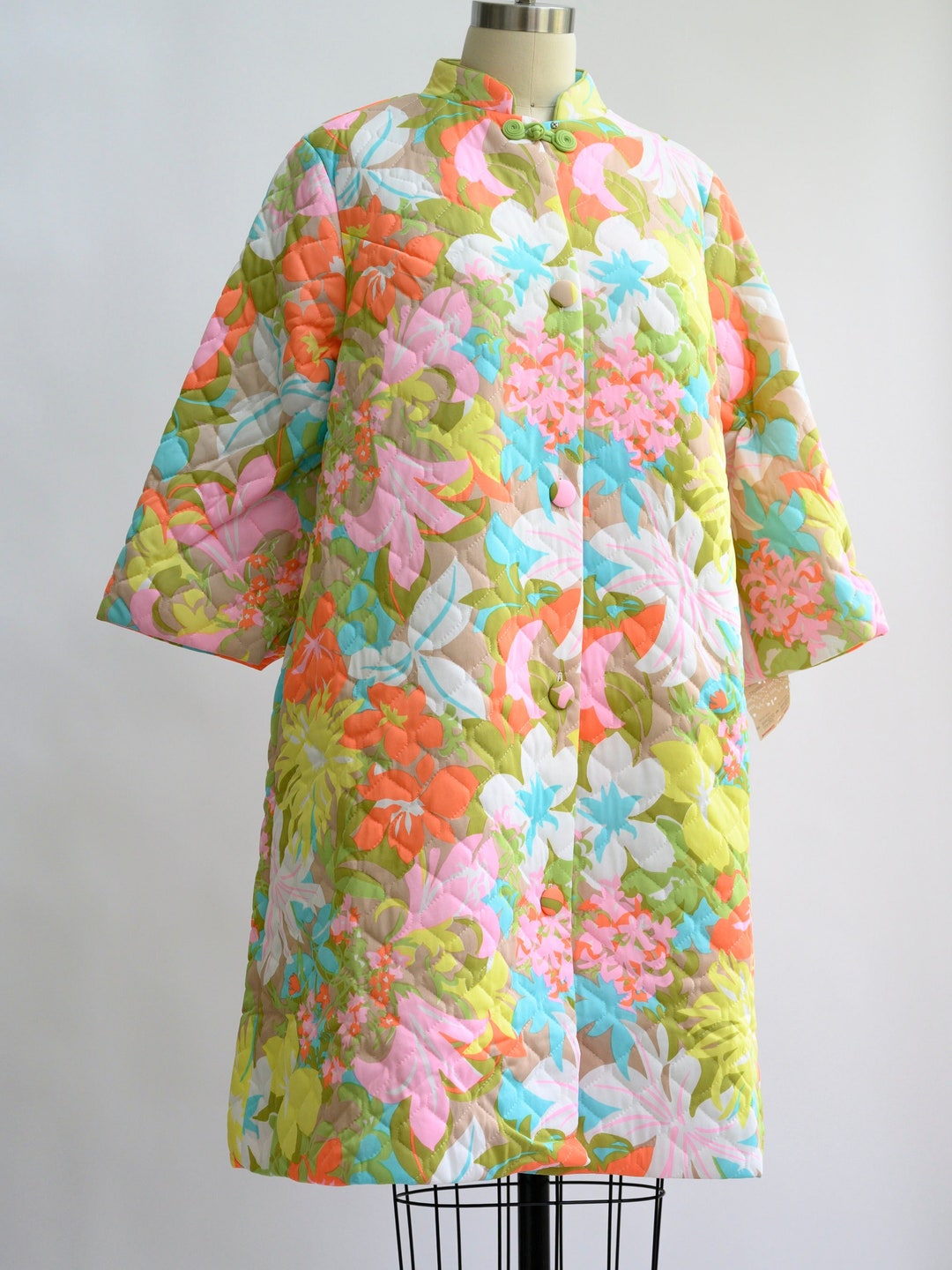 NOSWT! Vintage Lorraine Bright Floral Quilted House Coat From the 1970s ...