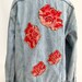 One-of-a-kind Red Floral Denim Jacket Embellished With Repurposed ...