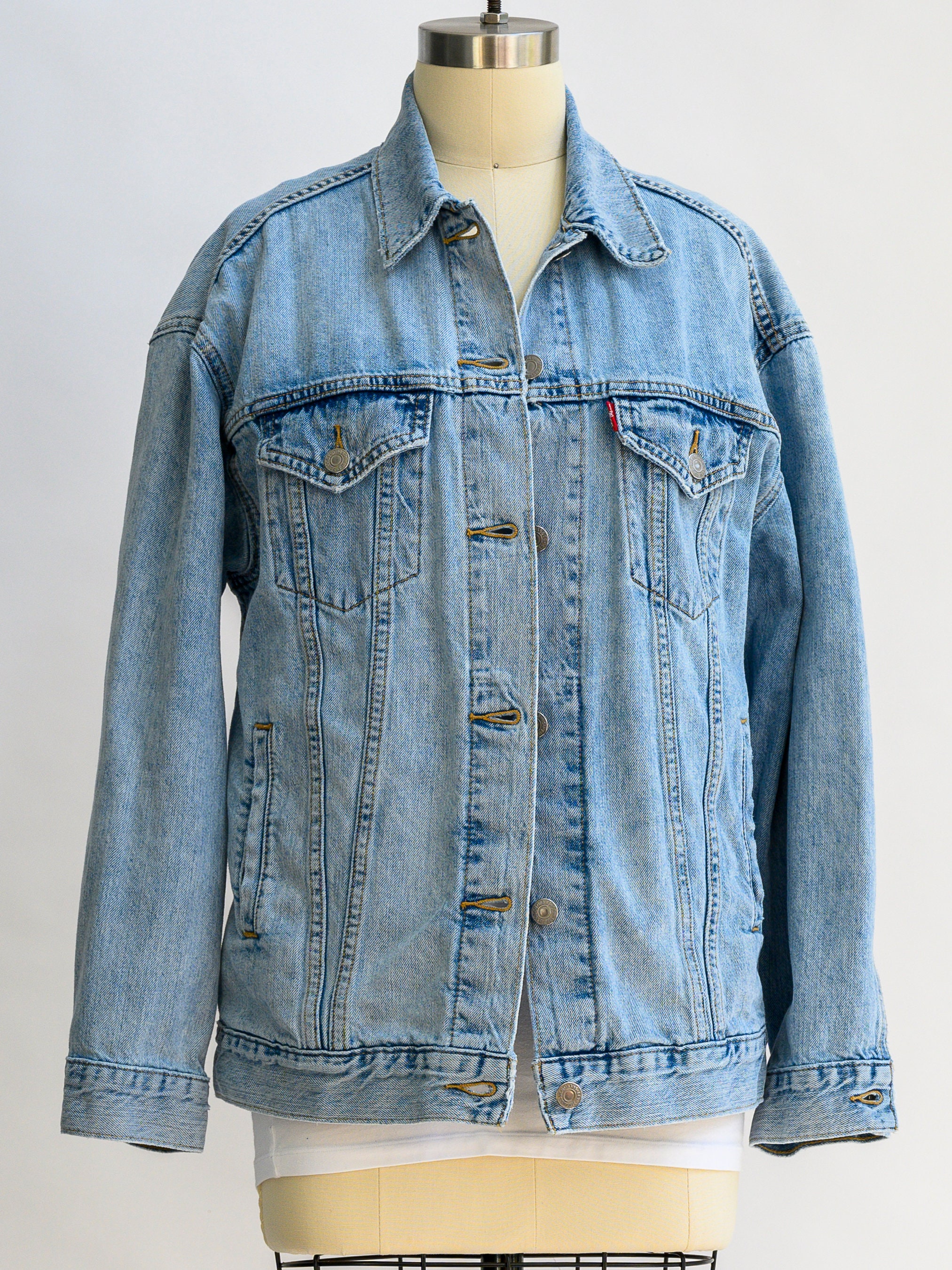 One-of-a-kind Red Floral Denim Jacket Embellished With Repurposed ...