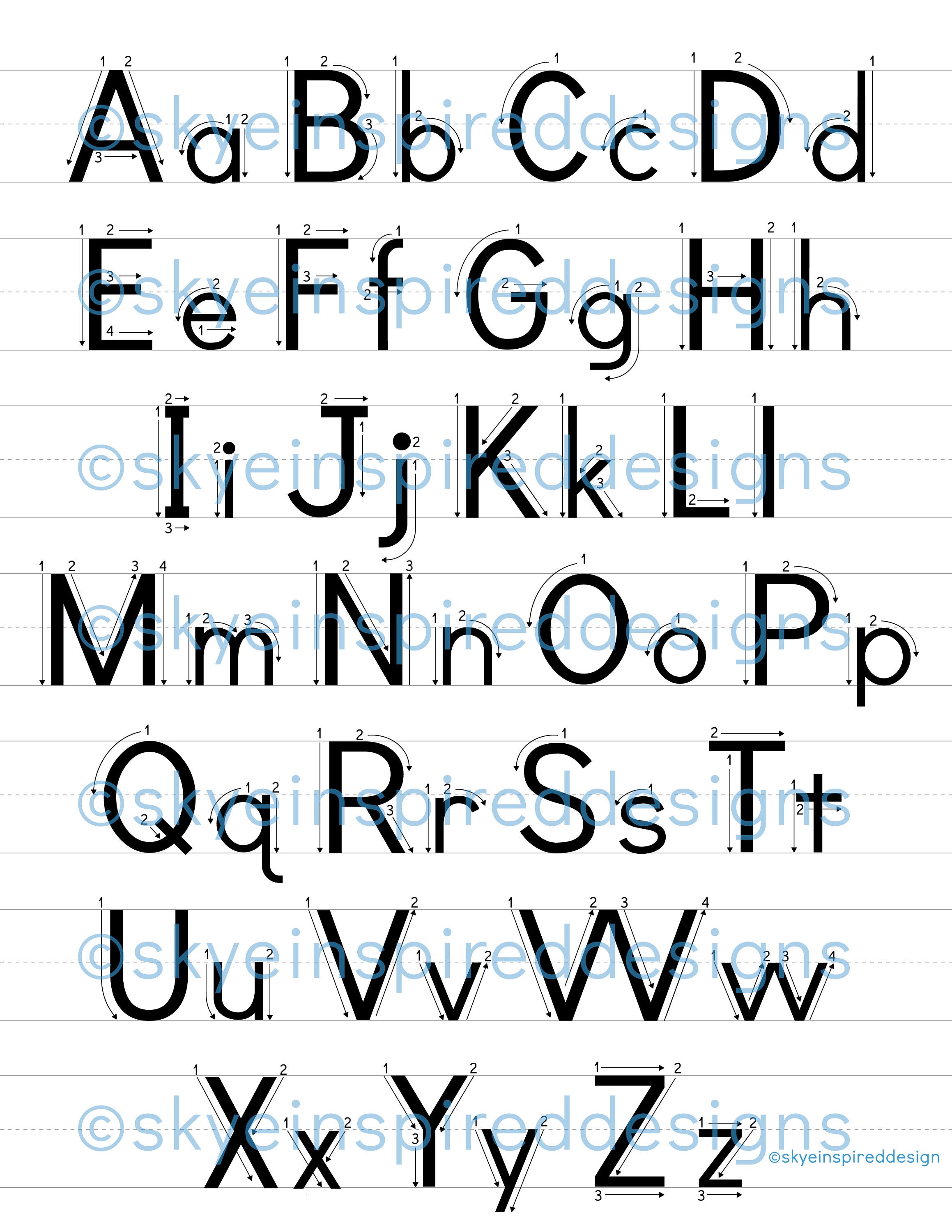 Children s Handwriting Alphabet Guide Entire Alphabet Etsy