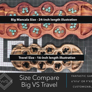 Rippled Mancala Board Game: Solid Wood, Half Moon Pockets (big & Travel ...