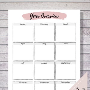 Year Overview, Yearly Planner, Planner Printable, Yearly Overview ...