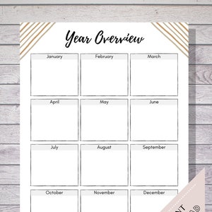 Year Overview, Yearly Planner, Planner Printable, Yearly Overview ...